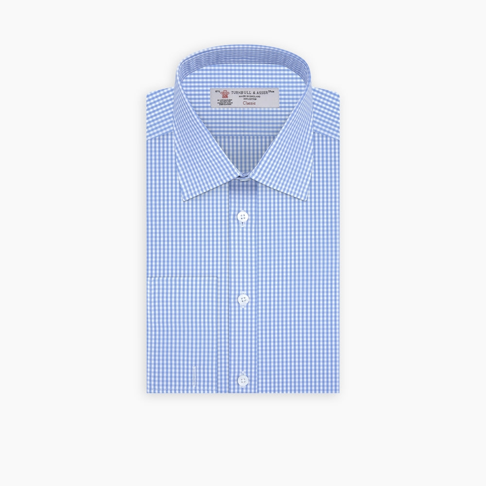 Blue and White Check Shirt with T & A Collar and Double Cuff – Turnbull ...